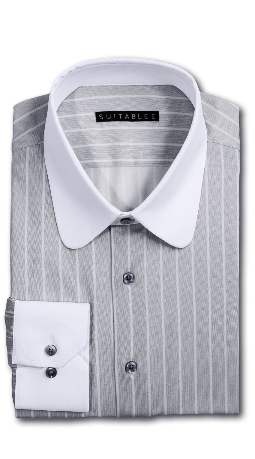 Grey Herringbone Pinstripe Dress Shirt | SUITABLEE
