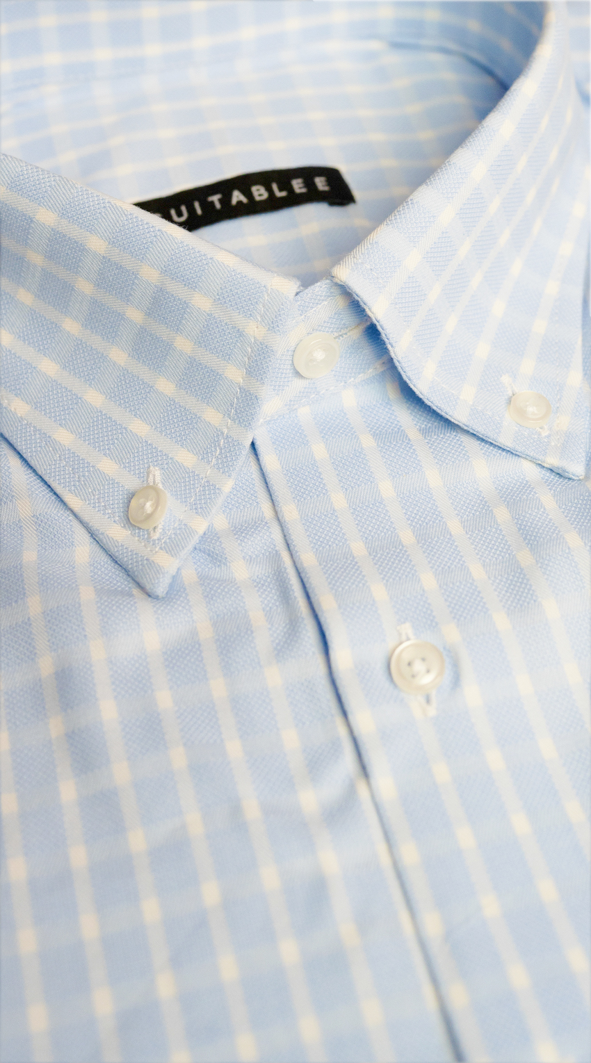 Sky Blue Checkered Dress Shirt by SUITABLEE