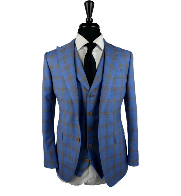 Sky Blue with Yellow Check Wool Suit